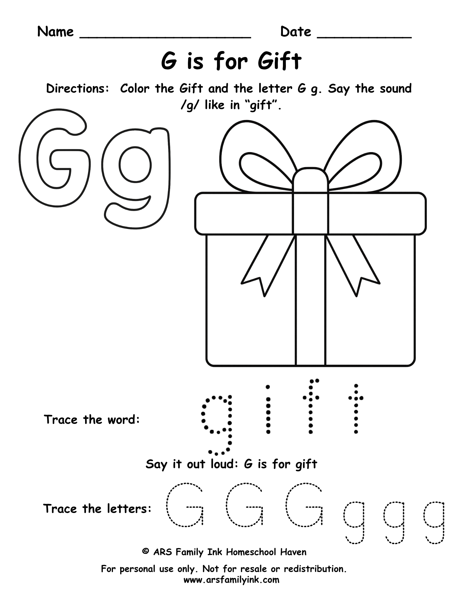 G is for Gift – Letter G Worksheet (Free Printable for Preschool ...