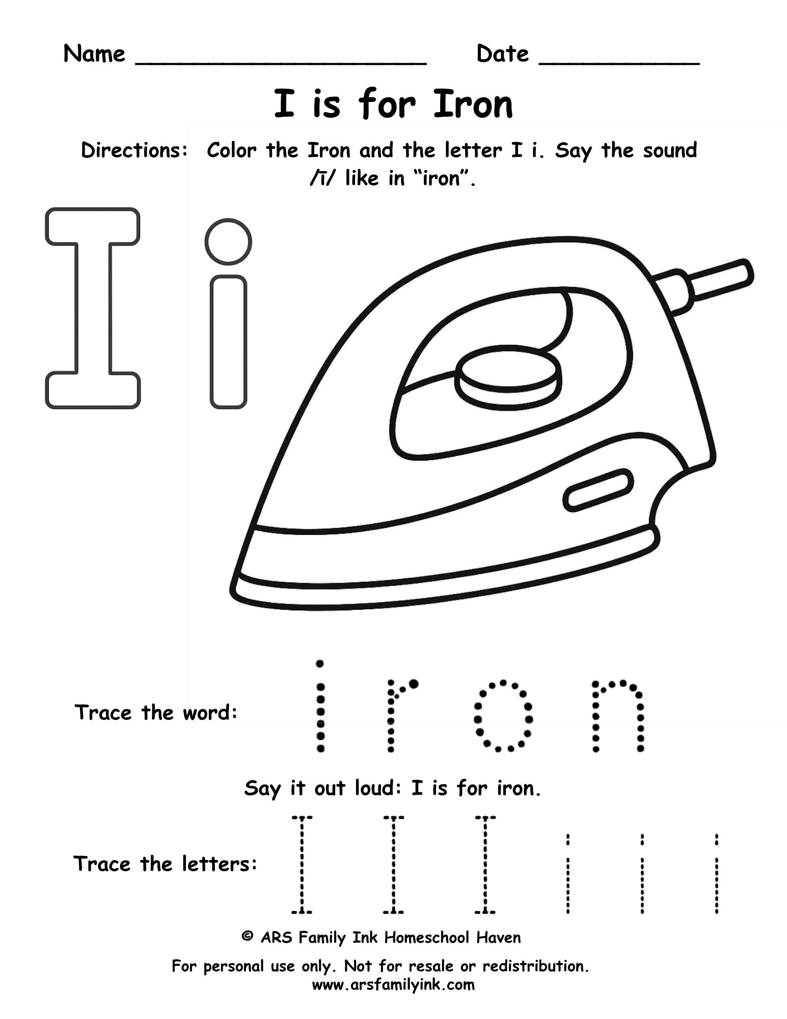 I is for Iron – Letter I Worksheet (Free Printable for Preschool ...