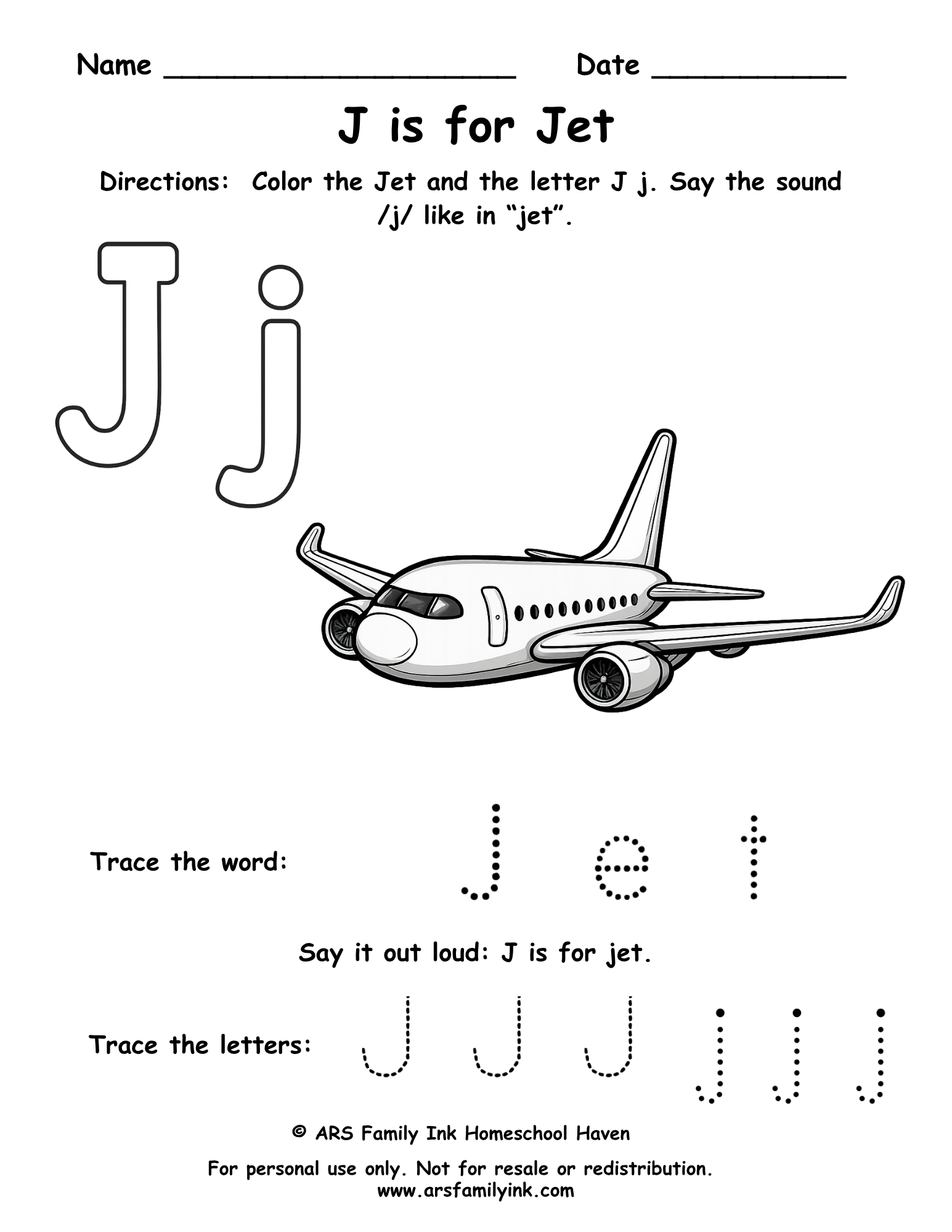 J is for Jet – Letter J Worksheet (Free Printable for Preschool ...