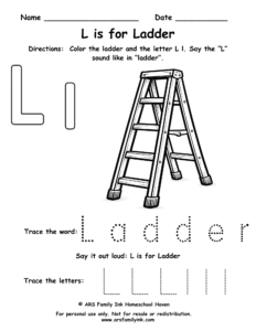 Free Letter L Worksheet – L is for Ladder (Preschool & Kindergarten ...