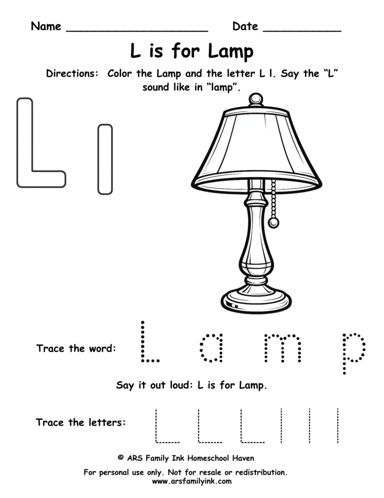 Free Letter L Worksheet – L is for Lamp (Preschool & Kindergarten ...