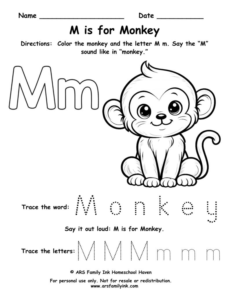 Free Letter M Worksheet – M is for Monkey (Preschool Printable) – ARS ...