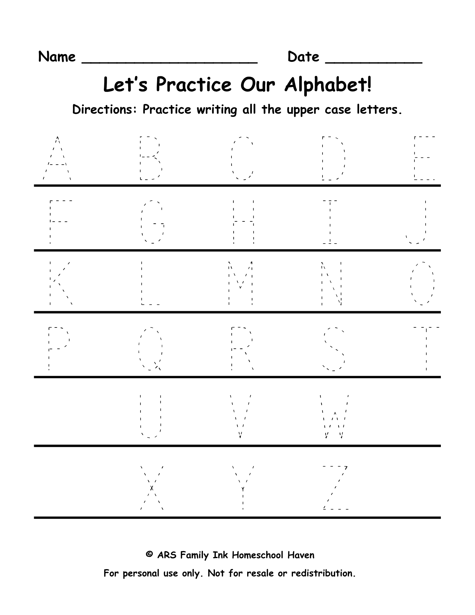 Free Uppercase Alphabet Tracing Worksheet | A–Z Handwriting Practice ...